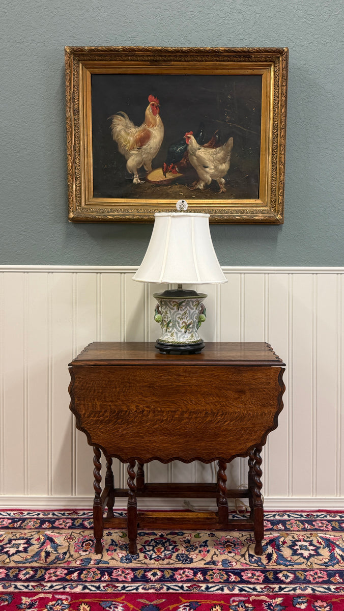 Antique English Table Drop Leaf Gateleg Pie Crust Top Barley Twist Oak ...
