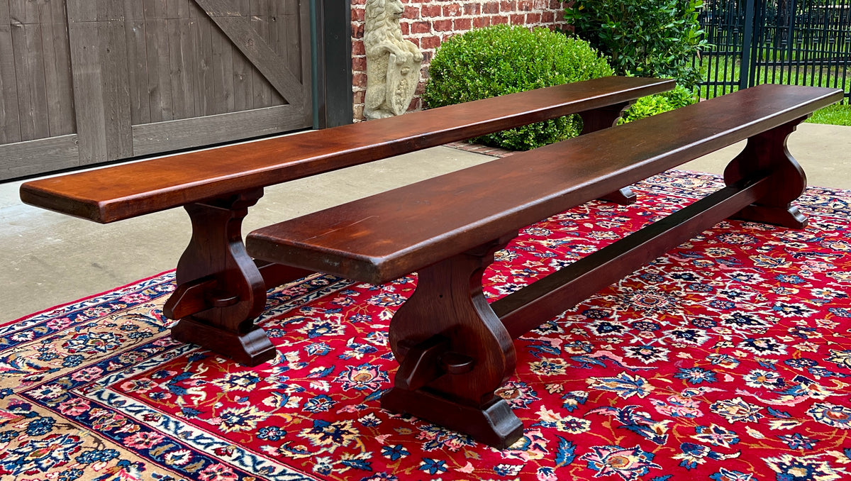 Antique French Farmhouse Benches PAIR Trestle Oak Farm Table Banquette ...