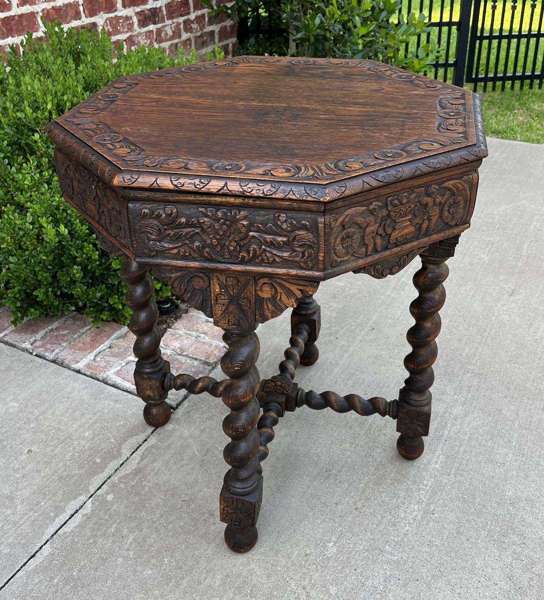 Antique French Table BARLEY TWIST Octagonal Renaissance Revival Carved ...