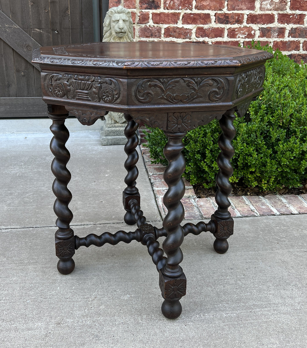 Antique French Table BARLEY TWIST Octagonal Renaissance Revival Oak Ca ...