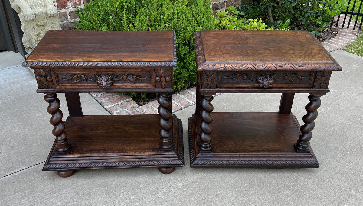 Antique French PAIR End Tables Side Tables Nightstands Barley Twist Oa ...