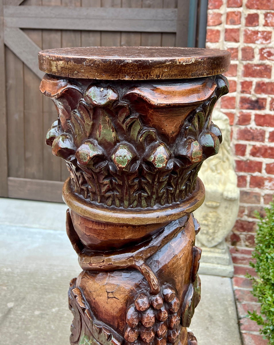 Antique French Wine Grape Press Screw Pedestal Plant Stand Oak 48" T ...