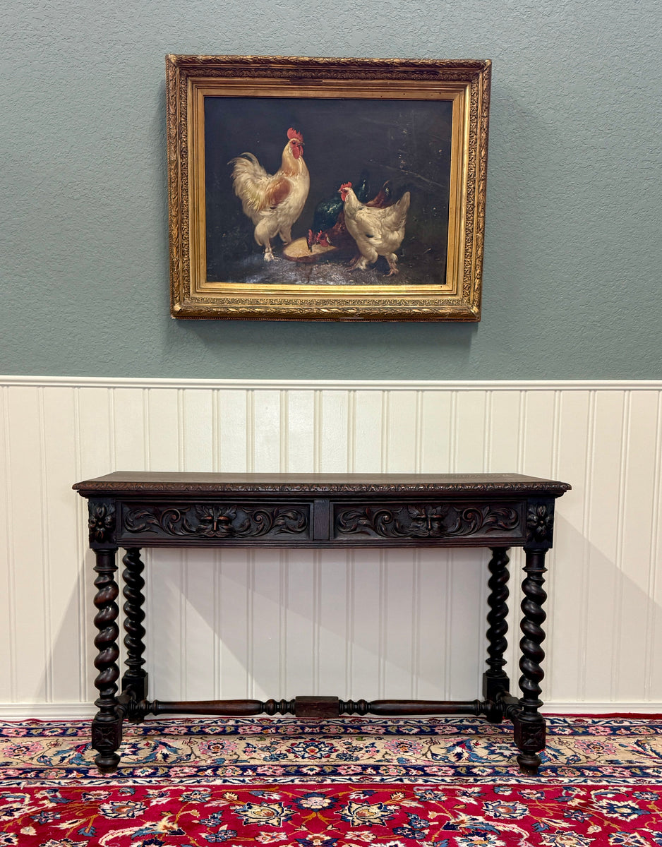Antique French Desk Entry Table with Drawers Oak Barley Twist Sofa Tab ...