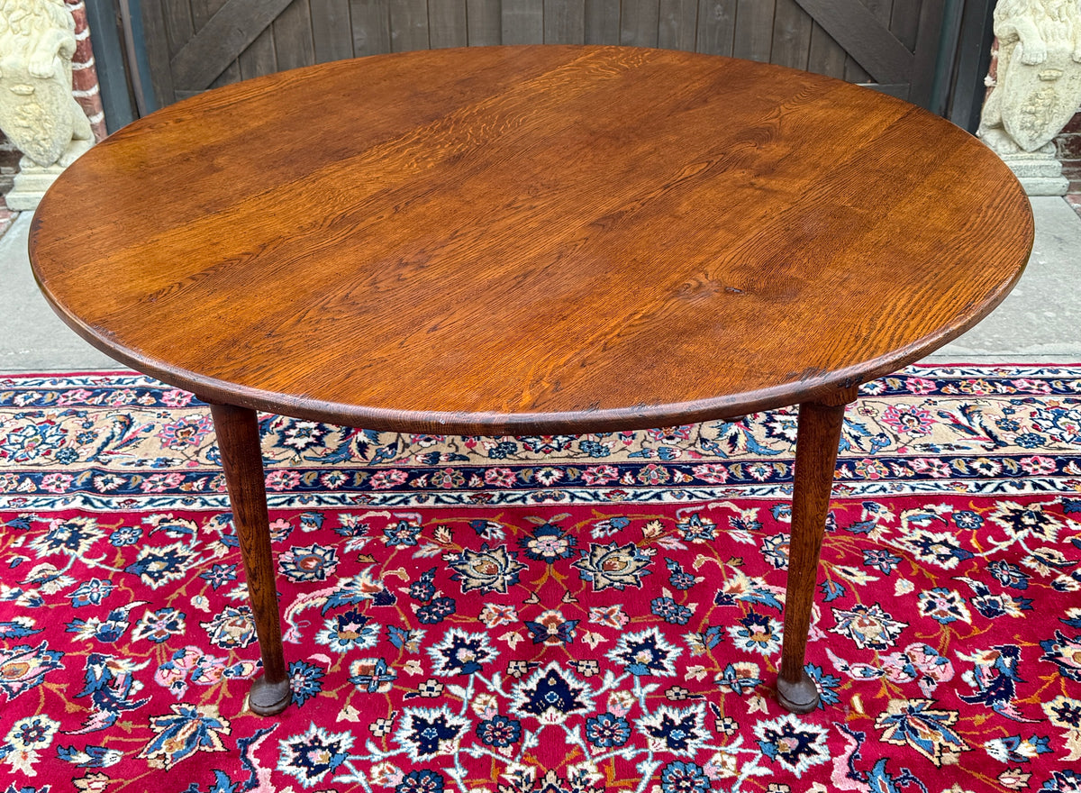 Antique English ROUND Dining Table Farmhouse Pad Feet Oak 60" Round c ...