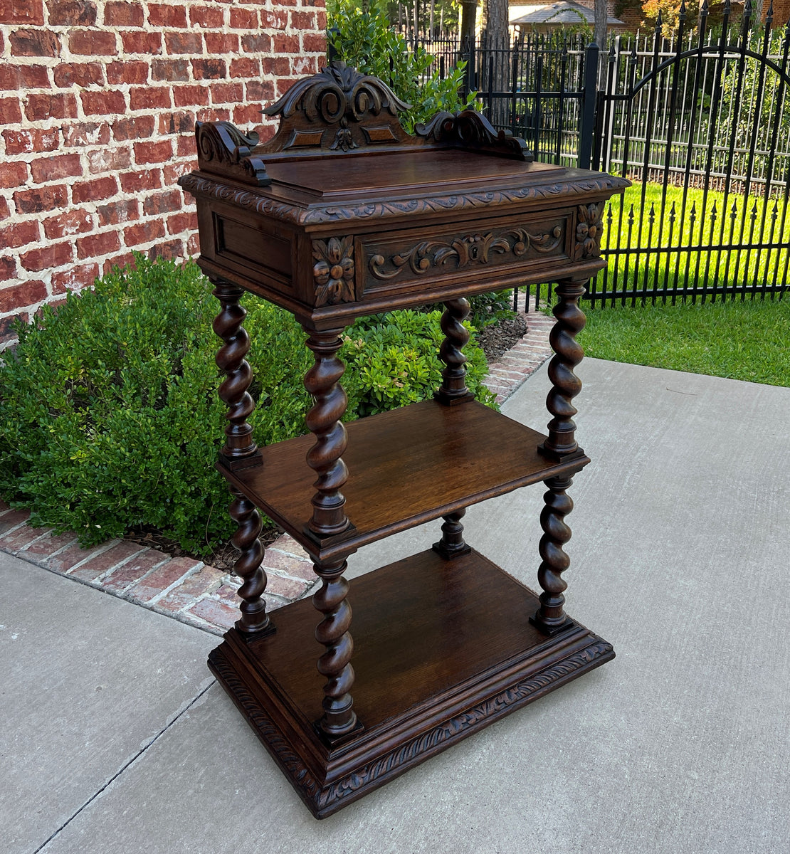 Tall Antique French Server Pedestal Barley Twist Nightstand End Table ...