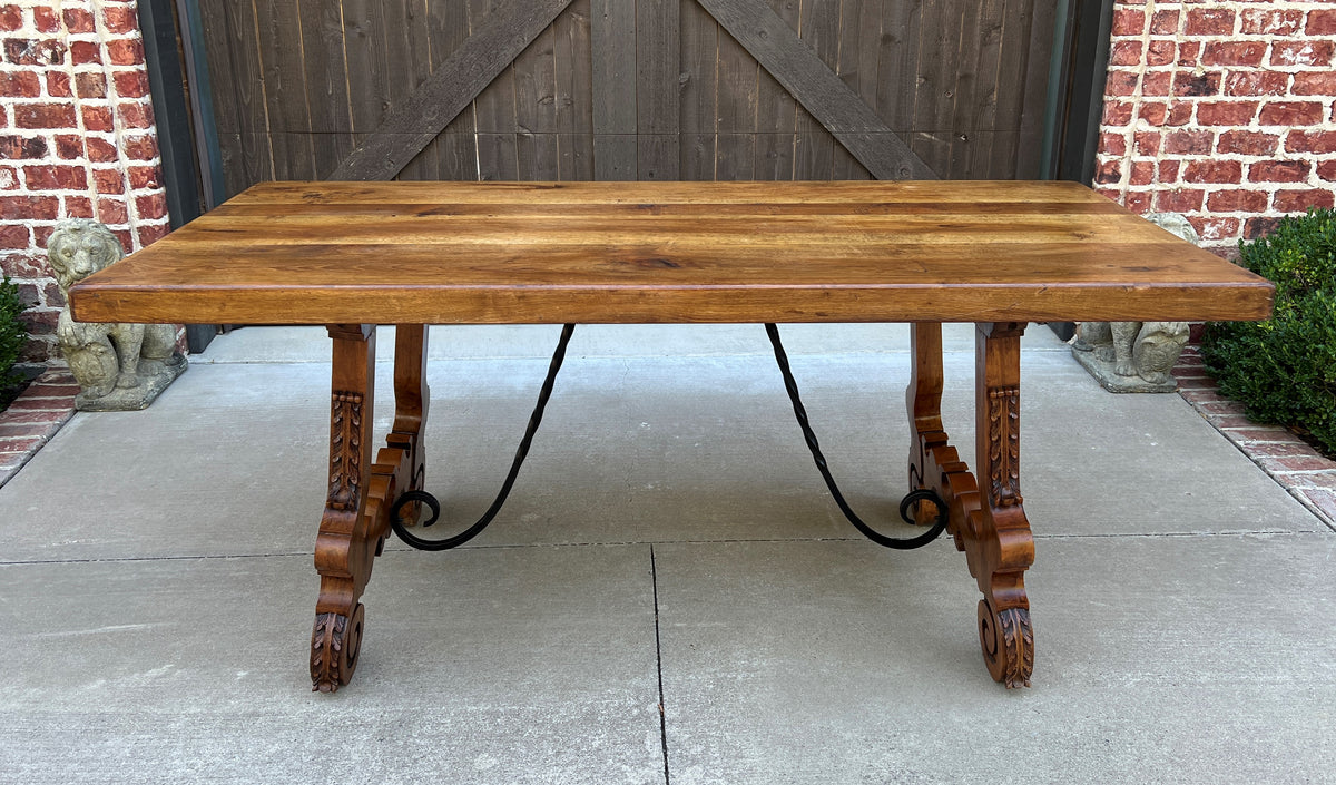 Antique Spanish Colonial Dining Table Walnut & Iron Catalan Style Libr ...