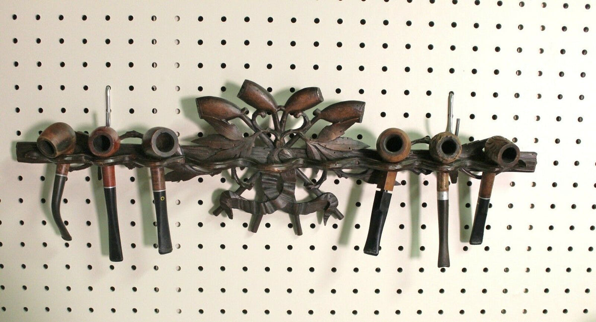Antique French Pipe Rack BLACK FOREST Highly Carved Oak Hanging Wall R ...